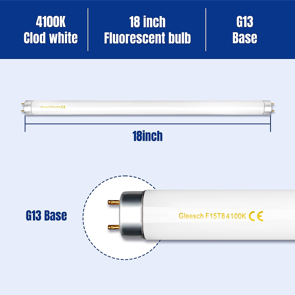F15T8/CW 15W 18" T8 Fluorescent Linear Tube Bulb 1.5 Feet Cool White Light 4100K G13 Base 2 Pack…