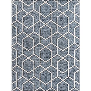 Unique Loom Eco Trellis Collection Area Rug - Mondo (Rectangular 7' 10" x 10' 0", Harbor Blue/ Ivory)