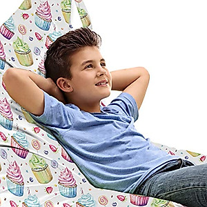 Lunarable Retro Lounger Chair Bag, Colorful Creamy Cupcakes and Sweets Strawberry Pattern Retro Vintage Style, High Capacity Storage with Handle Container, Lounger Size, Blue Green Pink