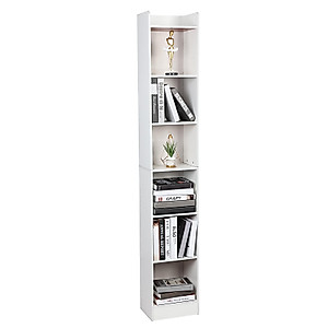 Worparsen 70.9 Inch Tall Narrow Bookcase,Floor Standing Storage Cabinet,Corner Bookshelf with Storage,6 Tier Cube Display Shelves,Tall Narrow Bookcase Display Bookshelf for Home Office White
