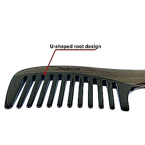 One&One 100% Handmade Natural wood With Buffalo Horn Hair Combs - wooden comb with handle