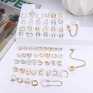 FINREZIO 64PCS Ear Cuff Earrings for Women, Non Piercing Clip On Wrap Cartilage Earrings Helix Ear Cartilage Ear Cuffs, Ear Clip Fake Earrings Adjustable