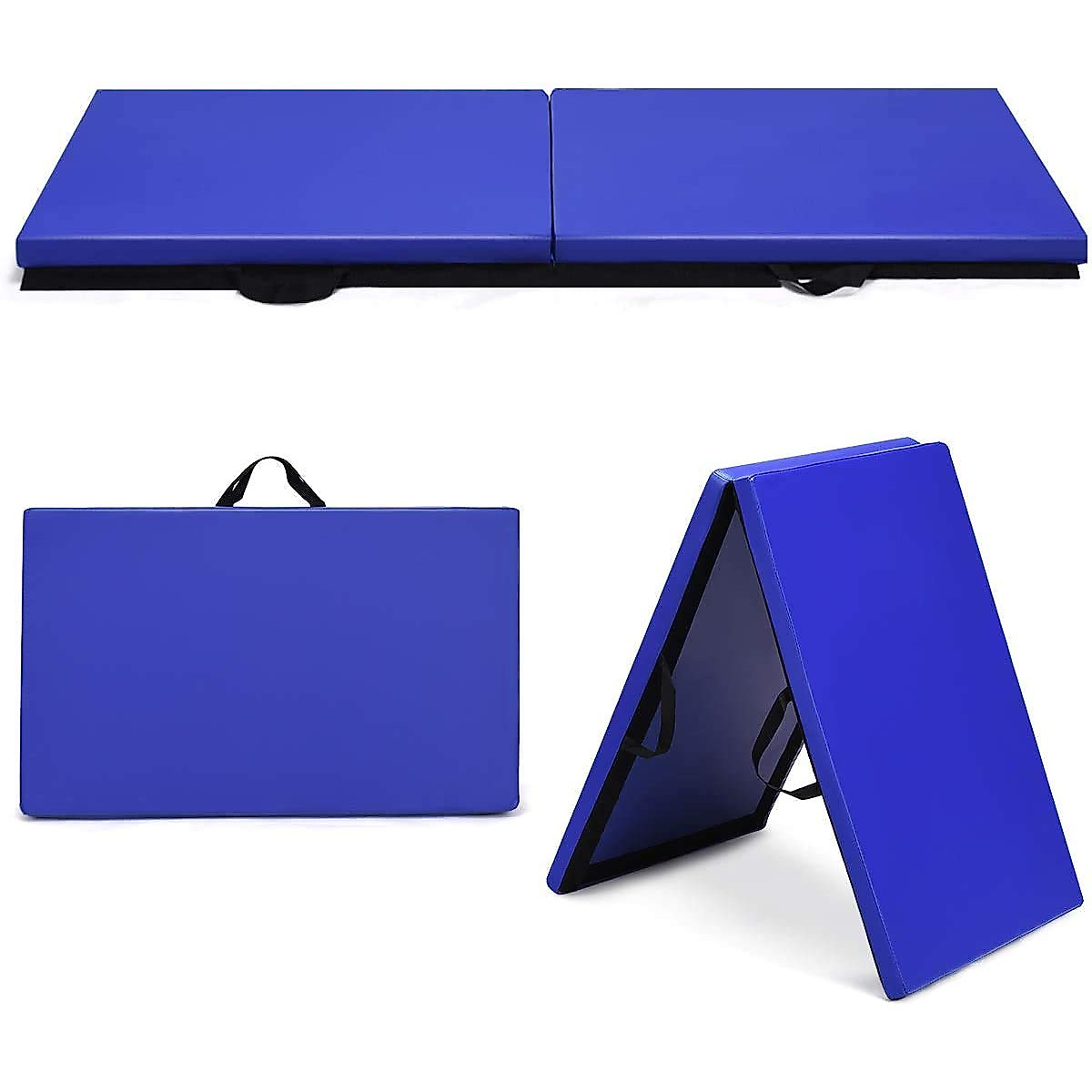 ARLIME 2" Thick Exercise Mat, 2-Fold Folding Gymnastics Mat with Carrying Handles, Exercise Panel Mats for Gym, MMA, Home, Tumbling, 6' x 2' x 2'' Floor Mat (Blue)