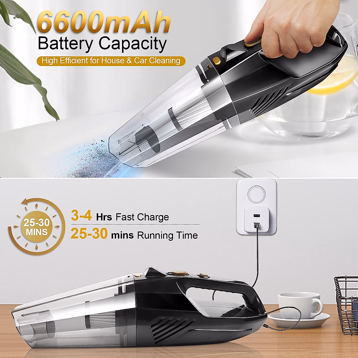 luium Handheld Vacuum Cordless, Car Vacuum Cordless Rechargeable, Wet-Dry Use Portable Hand Vacuum Cleaner with High Power 9Kpa Strong Suction, Reusable Filter and LED Light for Car, Home, Office