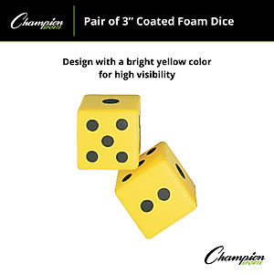 Champion Sports 3 Inch Coated Foam Dice, Yellow