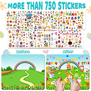 Lionoble Easter Coloring Book for Kids, Easter Gifts Easter Basket Stuffer for Toddler, Big Paint Activity Books with Sticker(15 Scenes& 750+ Stickers), Easter Crafts for Kids 1-3, 4-8 Ages