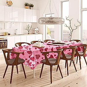 CAKKA Valentines Day Tablecloth Plastic 54x108 Inch, 2Pack Disposable Pink Heart Tablecloth, Rectangle Valentine Table Cloth Table Cover for Valentine’s Day Wedding Decor Decoration