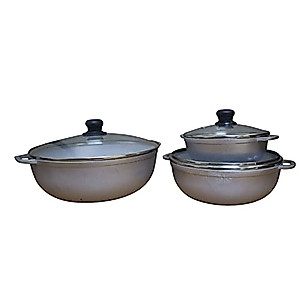 IMUSA USA Traditional Colombian Natural Caldero Glass Lid & Steam Vent 3-Piece (1.4/3.4/6.6) Quart, Silver (Dutch Oven Set)