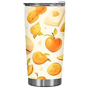 QWEUIOP 20oz Insulated Travel Coffee Mug Cake Peach Pattern Stainless Steel Tumbler with Lid Double Wall Vacuum Coffee Cup For Hot and Cold Drinks14136
