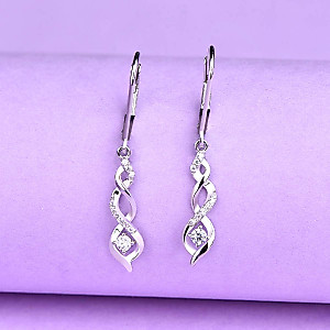 JO WISDOM 925 Sterling Silver Infinity Leverback Dangle & Drop Earrings with AAA Cubic Zirconia