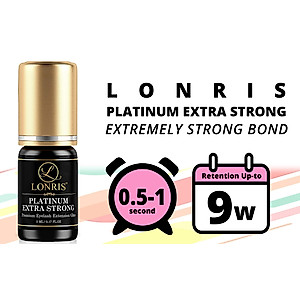 8-9 Weeks Retention/Volume Eyelash Extension Glue/Platinum Extra Strong LONRIS Lash / 0.5-1 Sec Drying time/Maximum Bonding/Semi-Permanent Extensions Supplies/Professional Use Black Adhesive (5 ML)