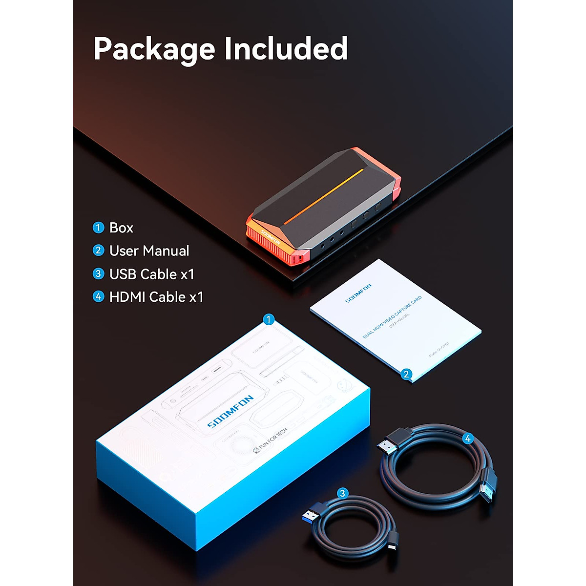 Video Capture Card - SOOMFOM Dual HDMI Input Game Capture Card with 1080P60 HDMI Loop-Out, Stream and Record at 1080P 60fps for Live Streaming, Conference and More