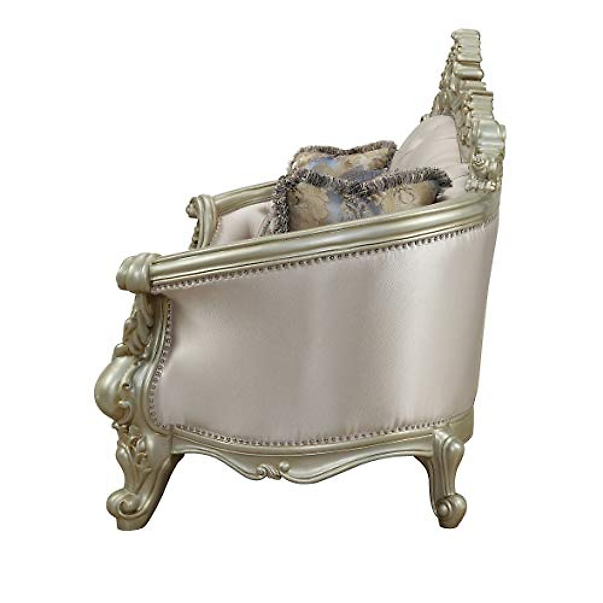 ACME Furniture Gorsedd Sofa with 5 Pillows, Cream Fabric and Antique White