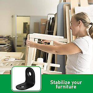 L Brackets, 20 Pcs Corner Braces, 90 Degree Right Angle Brackets, Black Small Stainless Steel Corner Brackets Joint Brackets for Wood Furniture Cabinet Chair Table - 0.8x0.8 inch