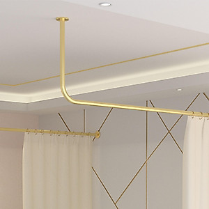 L Shape Room Divider Rod, Wall Mounted Beauty Salon Partitions Separator with 2 M High Privacy Curtains, Fitting Room Office Hospital Shared Bedroom Panel Temporary Wall (Color : Gold Rod+A Curtain,
