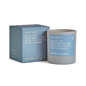 Anecdote 'Adulting' Coconut Soy Wax Candle Jar | Premium Hand Poured & Long Burning | Fig & Cashmere Scent | Phthalate-Free | for Home, Office, Gift - 9 Oz