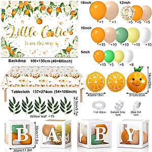 Winrayk Little Cutie Baby Shower Decorations Boy Girl, Baby Boxes with Letters Orange Balloon Arch A Little Cutie is On The Way Backdrop Tablecloth Foil Balloon Gender Reveal Baby Shower Decor Neutral