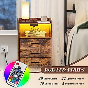 SUPERJARE Nightstand with Charging Station, Night Stand with Drawers, Bed Side Table, End Table with USB Ports and Outlets, Bedside Table for Bedroom, Living Room, Rustic Brown