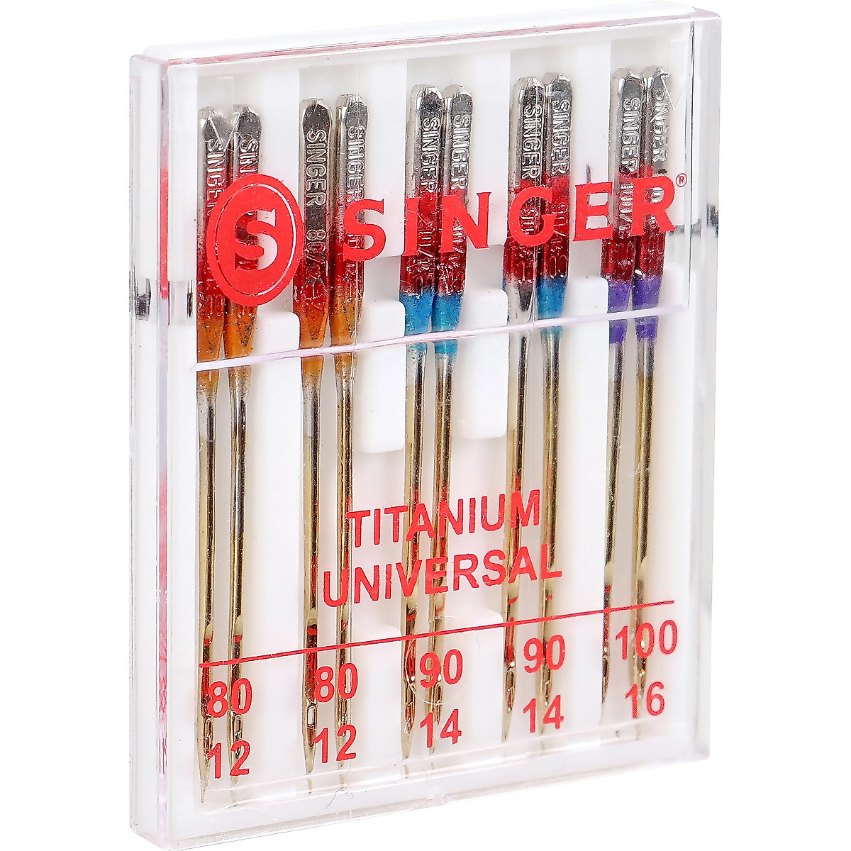 SINGER 04808 Titanium Universal Regular Point Machine Needles Woven Fabric, Sizes 80/11, 90/14, 100/16, 10-Count