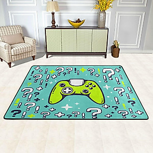 Gamepad Joystick Area Rug 4x6 Questions Exclamation Non Slip Large Rugs for Living Room Bedroom Absorbent Washable Carpet with Rubber Backing Indoor Outdoor for Dorm Backyard Patio