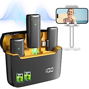 IIQ 2 Pcs Wireless Lavalier Microphone for iPhone iPad with Charging Case,48H Battery Life Clip On Wireless Mic for iPad -Recording Mic for Interview Video Podcast Vlog