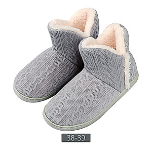 OhMill Flat Heel Slipper Boots Women Slippers Comfort Knit Boots Winter Warm Outdoor Indoor Full Wrap High-Top Shoes (7-8, Grey)
