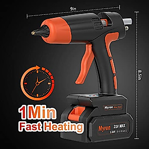 Cordless Hot Glue Gun, Myron 70W Fast Heating Glue Gun Temperature Display Adjustable 212-428°F (100-220°C) with Battery and Charger, 20 Pcs 11mm Glue Sticks, Carrying Case