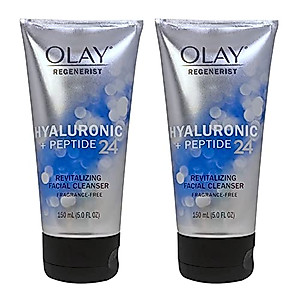 (PACK OF 2) 〇Ιay Hyaluronic + Peptide 24 Revitalizing Facial Cleanser Fragrance Free Face Wash, 5.0 Fl Oz Each