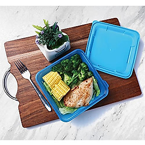 YUESING [30 Pack Bento Box Plastic Reusable Food Storage Containers with Lids Lunch Meal Prep Container for Food and Salad (26oz Square Freezer Container for Food) BPA Free Fridge Dishwasher Safe
