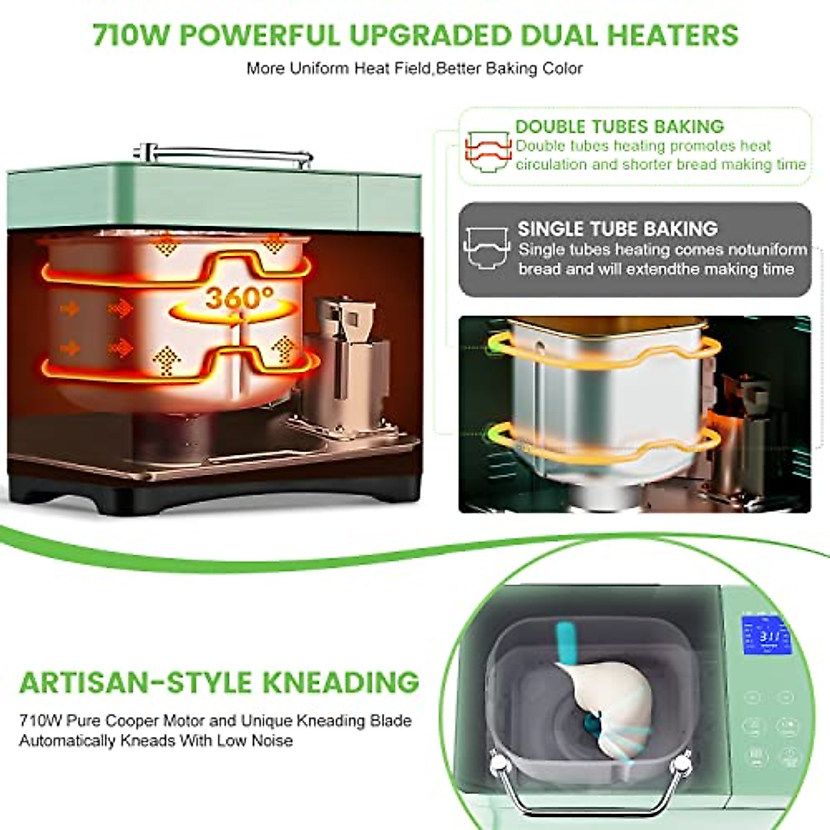 KEEPEEZ 2.2LB Large Bread Maker Machine-Dual Heaters, 17-in-1 Breadmaker with Gluten-Free, Pizza Dough, Jam, Auto Nut Dispenser,Ceramic Pan&Touch Panel, 3 Loaf Sizes 3 Crust Colors,15H Timer,Recipes