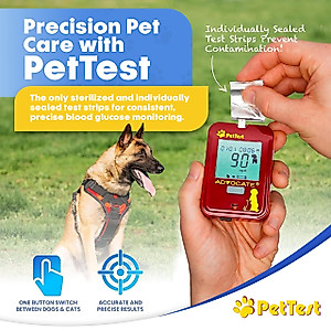 PetTest Diabetes Blood Glucose Tests Strips for Dogs and Cats for use with PetTest Glucose Monitor (50 Strips) Sterilized and Individually Sealed