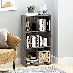 Furinno Basic 3-Tier Bookcase Storage Shelves, French Oak Grey