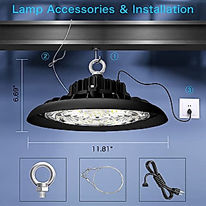 ZCWZMW LED High Bay Light 150W, 21000LM, 5000K LED Bay Light, US Plug with 5' Cable, (Eqv. to 600W HPS/MH) High Bay LED Lights for Commercial Shop Lowbay Area Lighting, AC85-265V Warehouse Lights