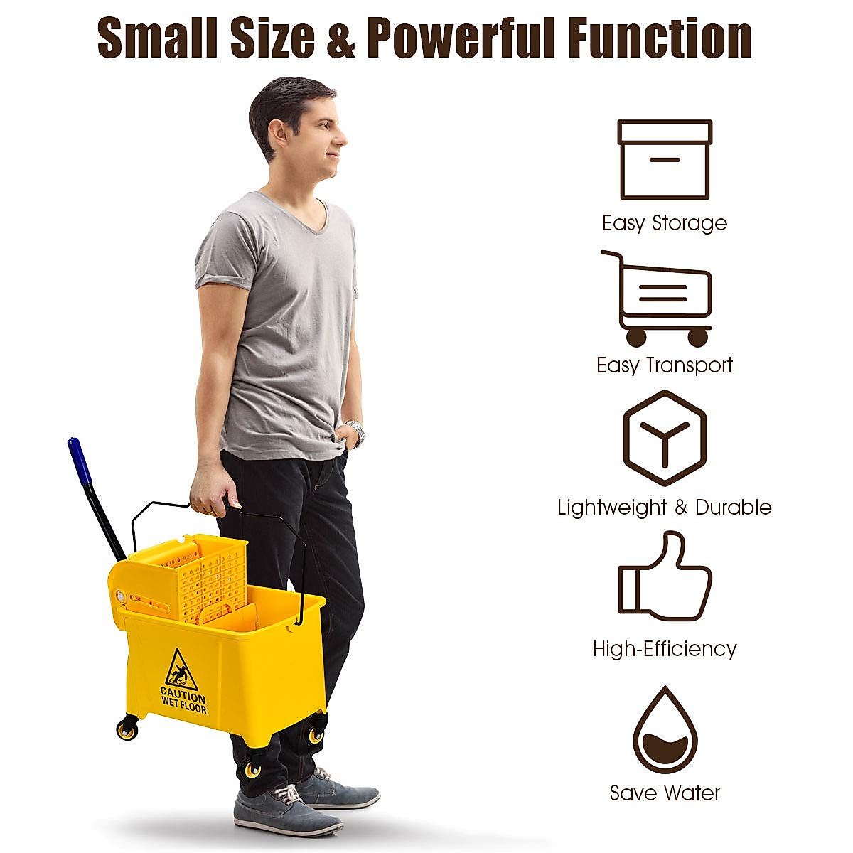 GOPLUS Commercial Mop Bucket with Wringer, Household Portable Mop Bucket, Ideal for Household and Public Places Floor, 21 Quart Capacity, Yellow (21 Quart)