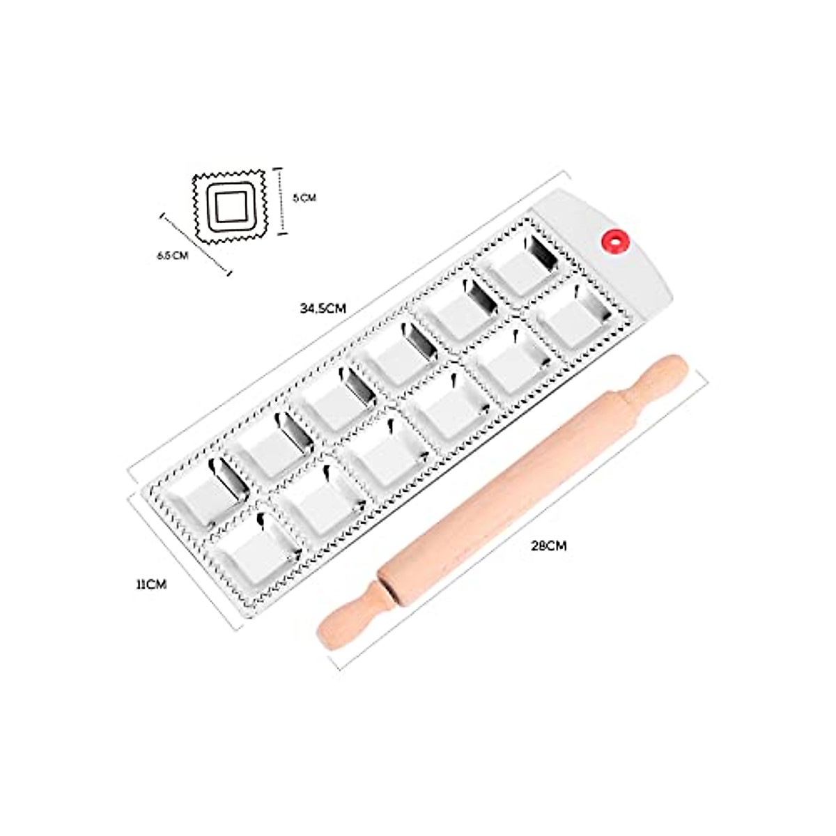 Ravioli Maker & Ravioli molds Tool-12 Hole Round Mold Italian Pasta Italian Tray Kit With Rolling Pin (Square)1