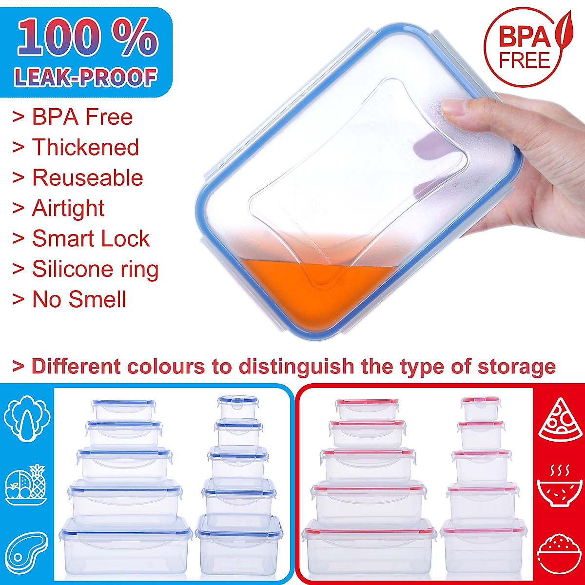 52-Piece Large Food Storage Containers with Lids Airtight, Health Material 85oz Leakproof Reusable Plastic Storage Containers, for Lunch, Meal Prep, and Leftovers, Kitchen Organizer, Freezer Container