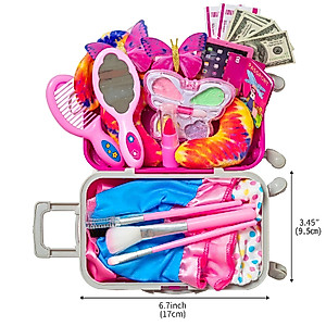 UZIDBTO American 18 Inch Doll Accessories - 18" Doll Clothes with Travel Suitcase and Pretend Makeup Kit for Kids Includes Luggage, Sunglasses, Phone, Hair Clip and Makeup Set