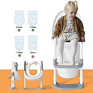 GLAF Potty Training Toilet Seat for Toddler Boys and Girls with Step Stools Ladder Potty Chair 2 in 1 Adjustable Kids Potty Seat with Anti-Slip Pads Comfortable Cushion (Grey)