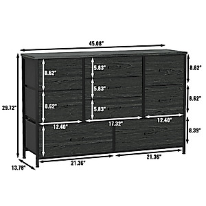 Furnulem Tall Dresser with 6 Drawers and Wide Dresser with 9 Large Drawers for 55'' Long TV Stand for Bedroom,Living Room,Closet,Entryway,Sturdy Metal Frame (Black Oak