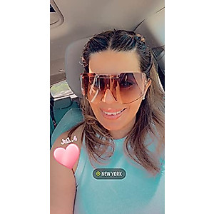 FEISEDY Sunglasses for Women, One Piece Oversized Sunglasses for Men and Women, Wrap Shield Sunglasses for Cycling, Driving, Vacation (B4027, Champagne Frame & Gradual Tea Lens)