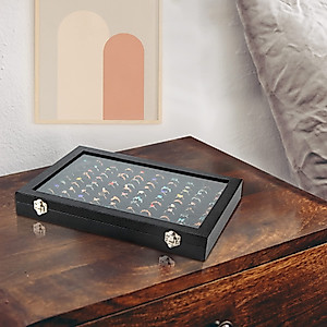 Siveit Ring Display Case Organizer Box with Transparent Lid, Ring Holder Showcase For Store Display Jewelry Show Home, Ring Organizer For Jewelry Rings, Studs Earrings (100 Slot, Black)