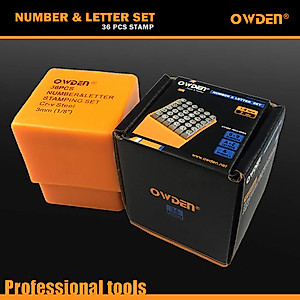 OWDEN Professional 36Pcs. Steel Metal Stamping Tool Set,(1/8”) 3mm,Steel Number and Letter Punch Set,Alloy Steel Made HRC 58-62 for Jewelry Craft Stamping.