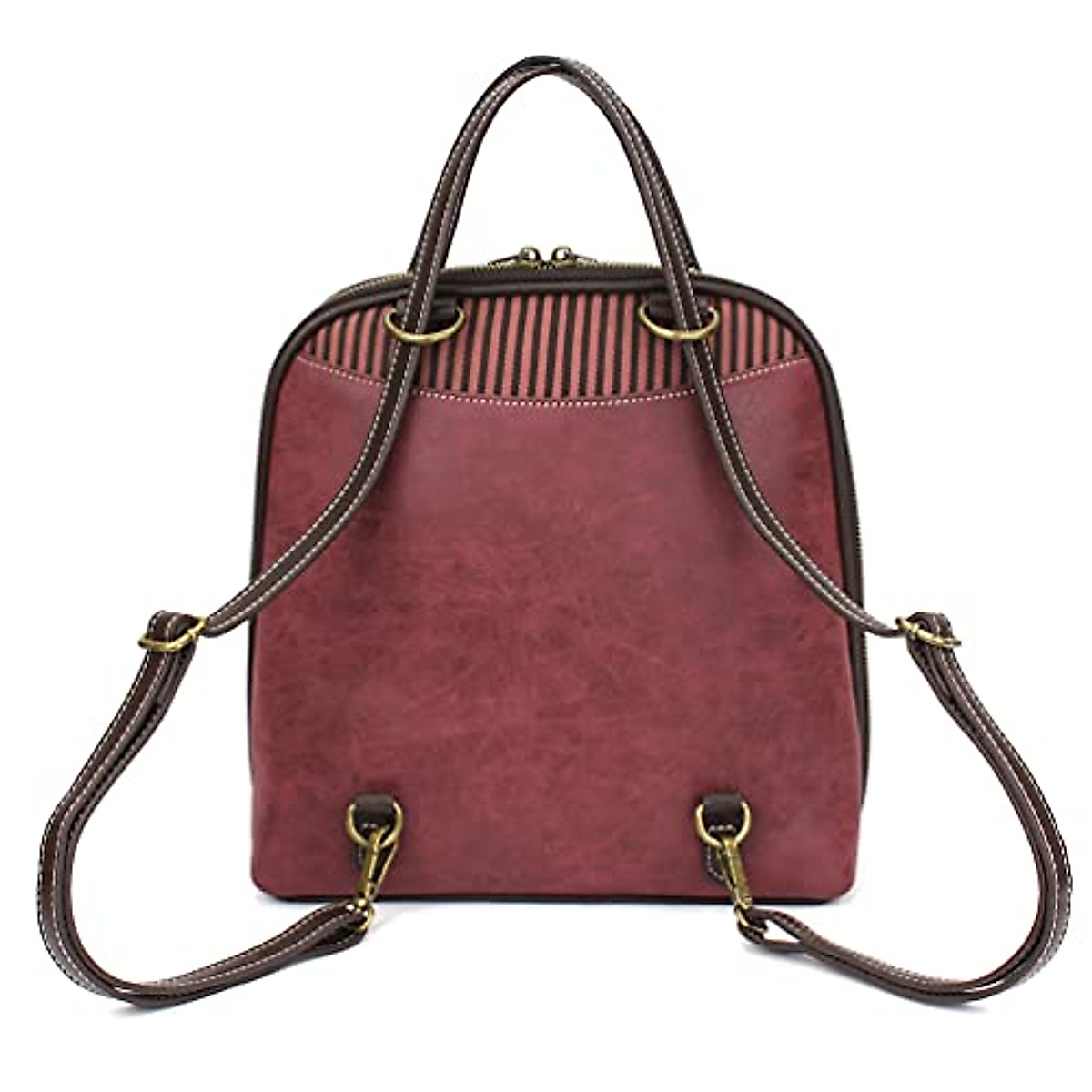 Chala Handbags Paw Prints Convertible Backpack Purse and Double Fold Wallet Bundle- Dog Lovers, Burgundycolor