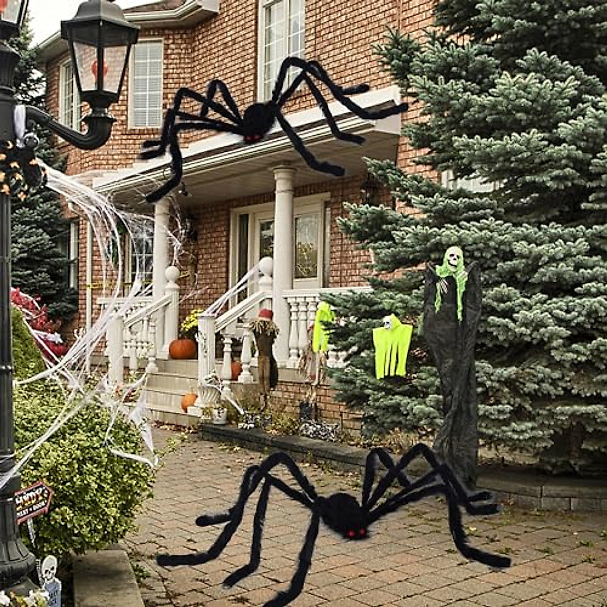 yosager 2 Pack Halloween Giant Spider Decorations, 6ft & 5ft Huge Foldable Hairy Scary Halloween Spider Prop, Black Spooky Spider for Indoor House Outdoor Yard Decorations