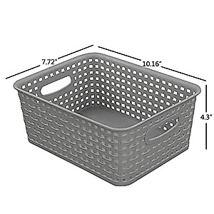Morcte Grey Plastic Storage Basket, Bin Organizer, 6-Pack