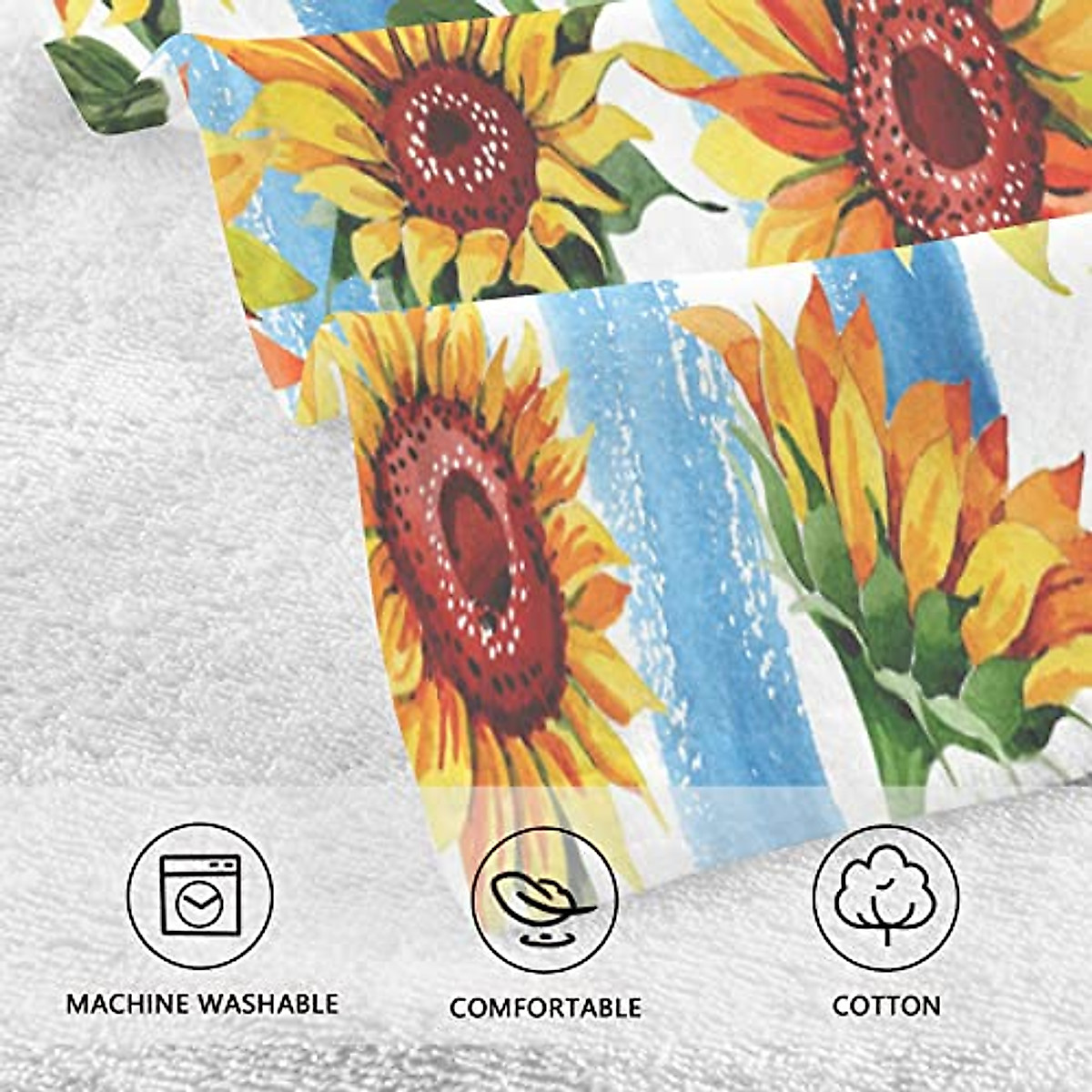 Sunflower Flower Hand Towels Set of 2, Highly Absorbent Soft Cotton Face Towels Bathroom Decorative Towel for Beach Gym Spa Shower, 16x28In