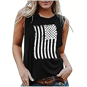 wodceeke Womens American Flag Print Tank Tops Sleeveless Loose T-shirt Independence Day Blouse Tops (Black, L)
