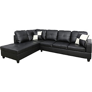 ERYE L-Shaped Corner 5 Seaters Sectional Sofa Chaise & Storage Ottoman,Modern Faux Leather Sectional&Sofa Couch with 2 Pillows for Home Office Apartment Living Room Furniture Sets, Black PU Left