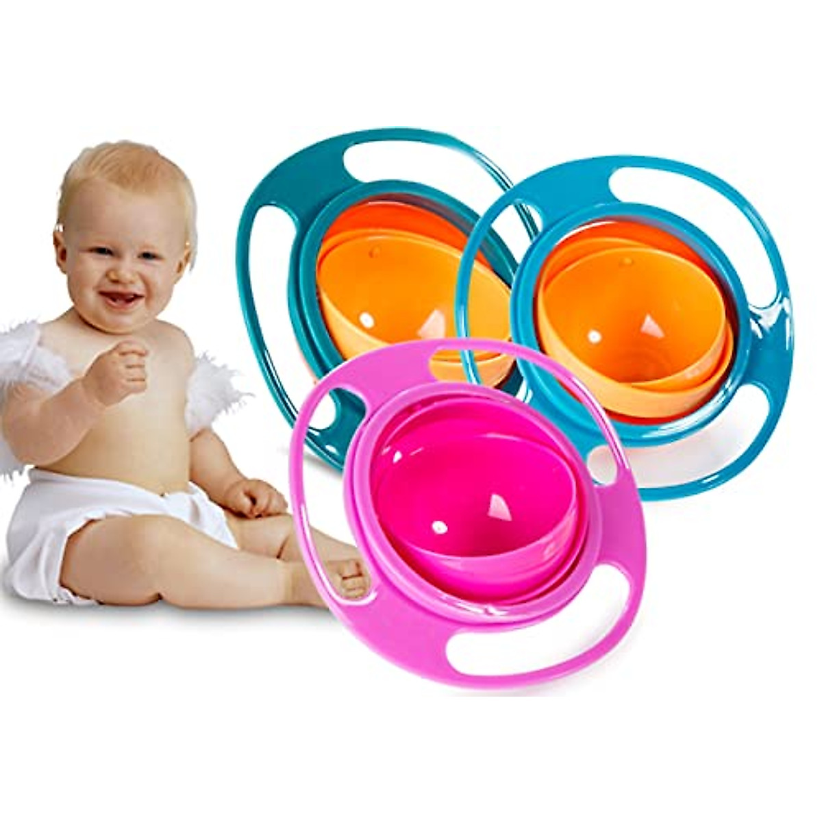 360 Spill Resistant Gyro Bowl with Lid（Pink）