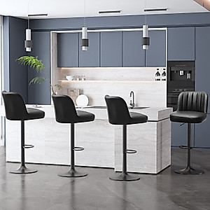 DICTAC Leather Bar Stools Set of 2, Black Barstools Bar Height Set of 2, Swivel Counter Height Bar Stools, Adjustable Bar Chairs for Kitchen, Capacity 400lbs